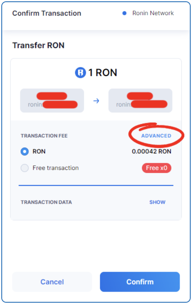 How to edit Gas Fee in Transactions – Ronin