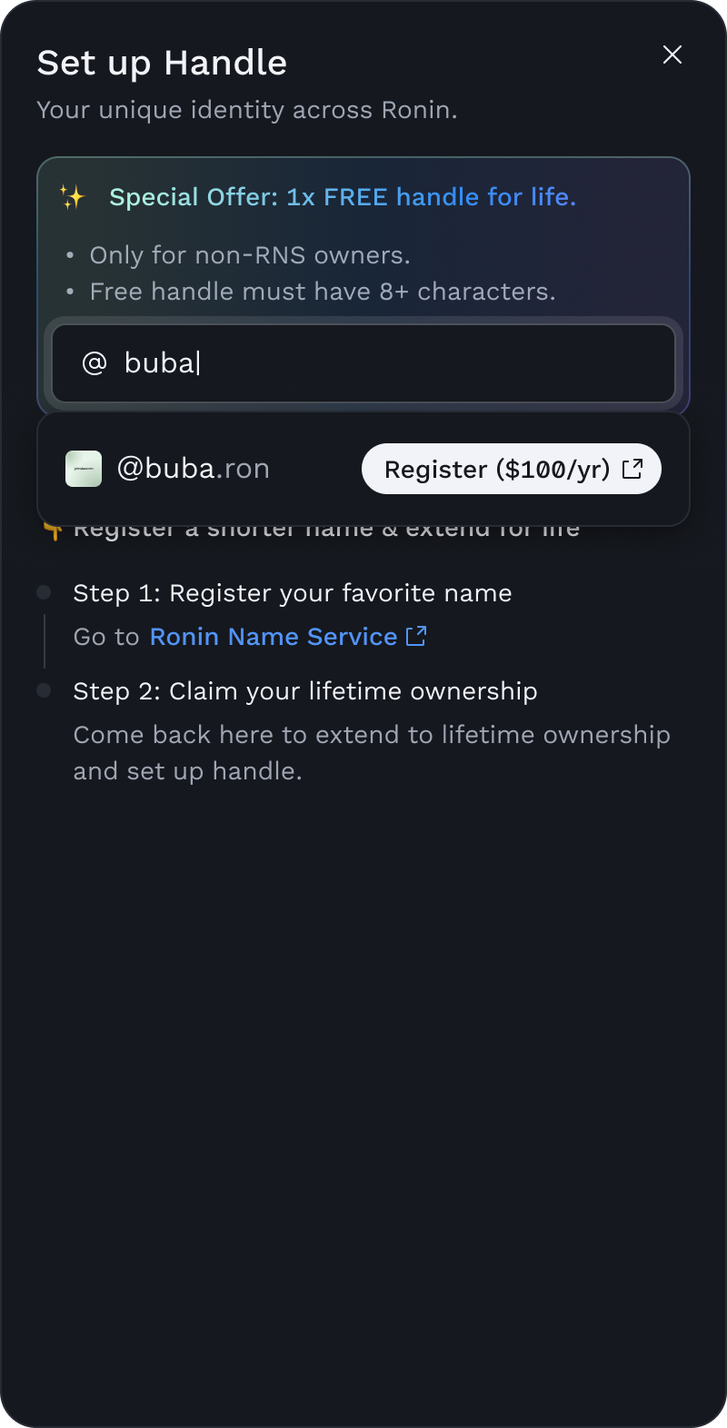 Ronin Profile - Claiming Free Handle – Ronin